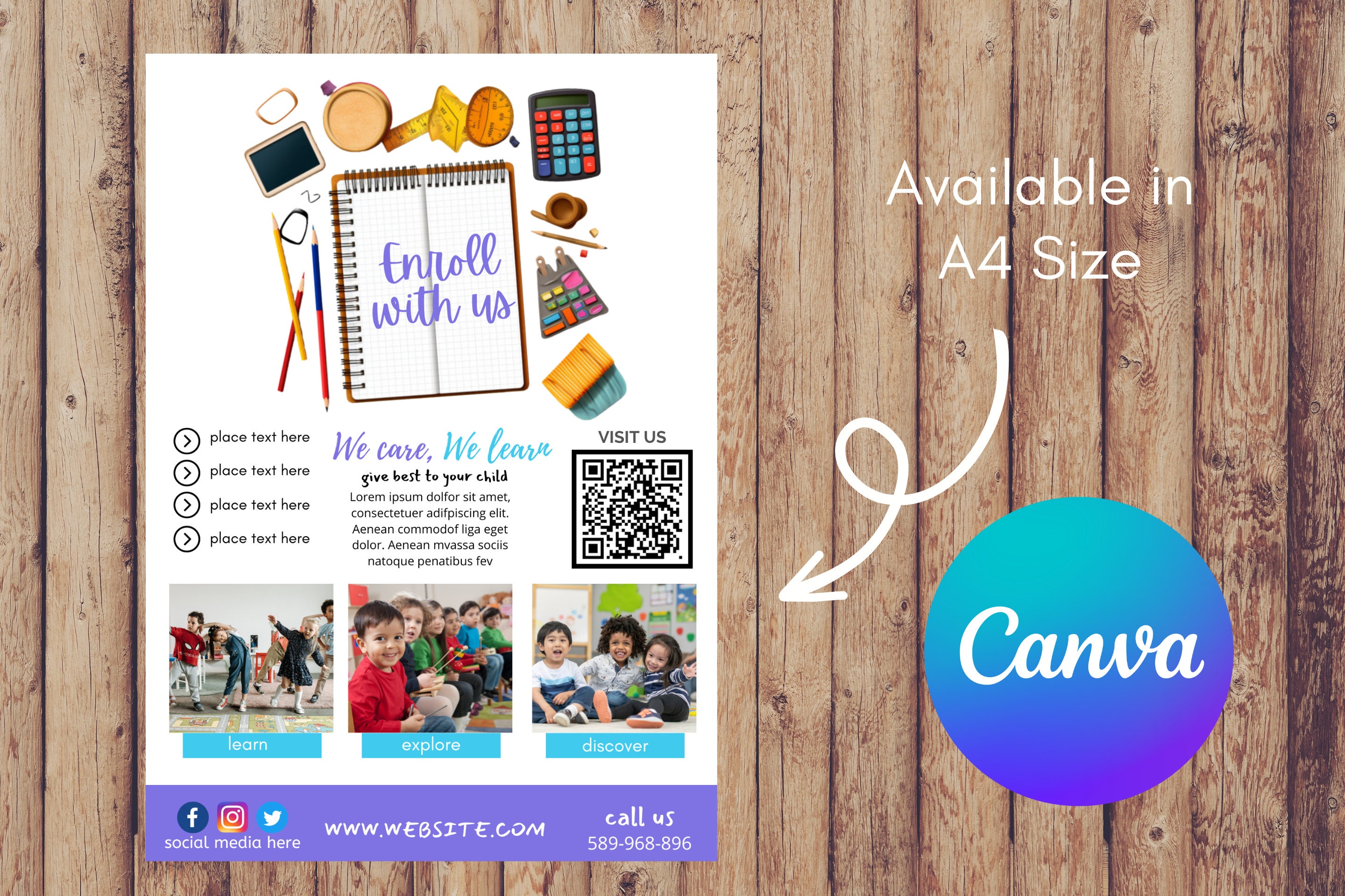 Editable Enroll Flyer Template QR Code Daycare Flyer A4 Size Family Day ...