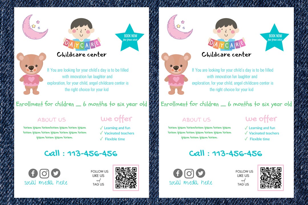 Childcare Flyer Template QR Code Daycare Flyer A4 Size - Etsy