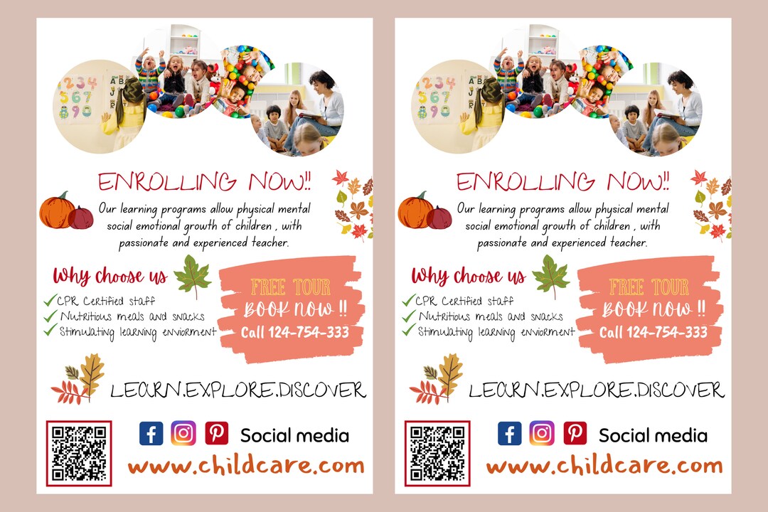 Childcare Autumn Flyer Template | QR Code| Daycare Flyer | A4 Size ...