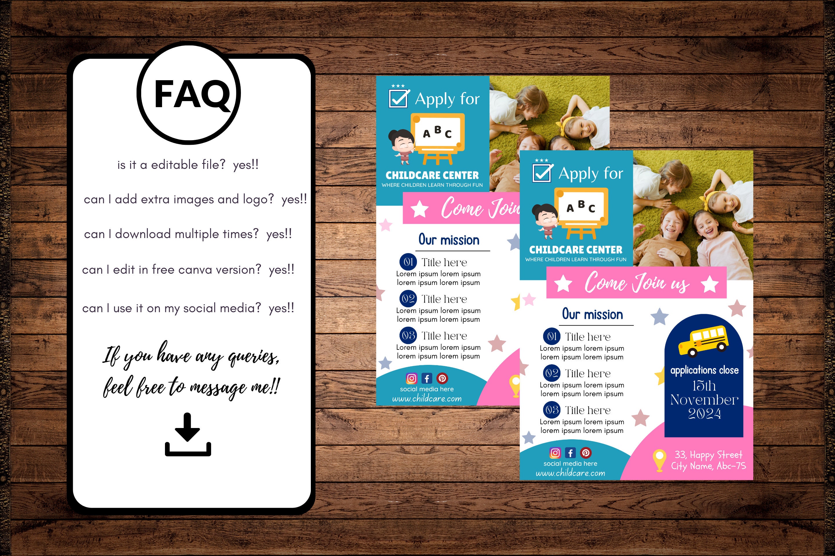 Editable Enroll Flyer Template QR Code Daycare Flyer A4 Sizefamily Day ...