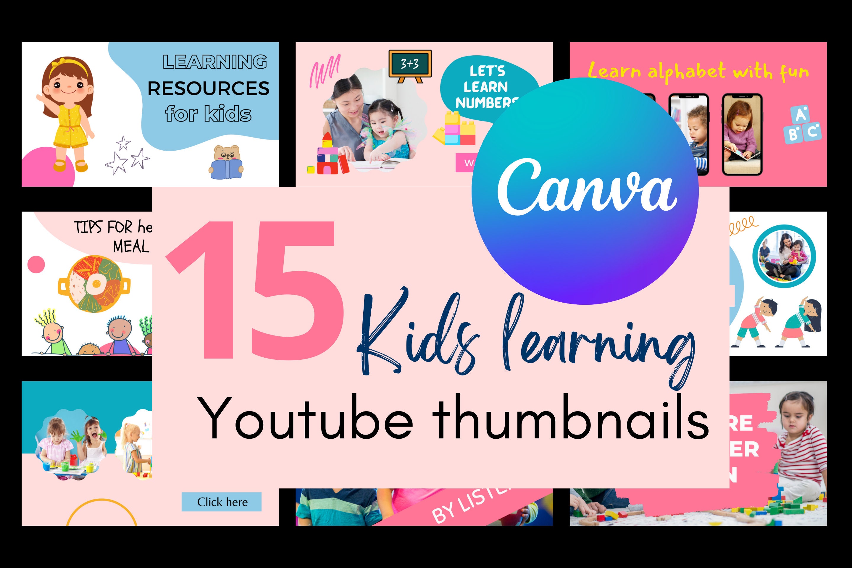 Youtube Education Thumbnail Canva Template| Kids Learning| Preschool ...