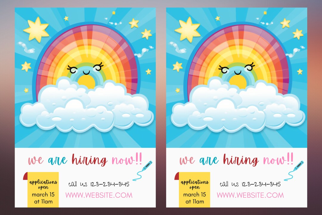 Rainbow Hiring Flyer Template QR Code Daycare Flyer A4 Sizefamily Day ...