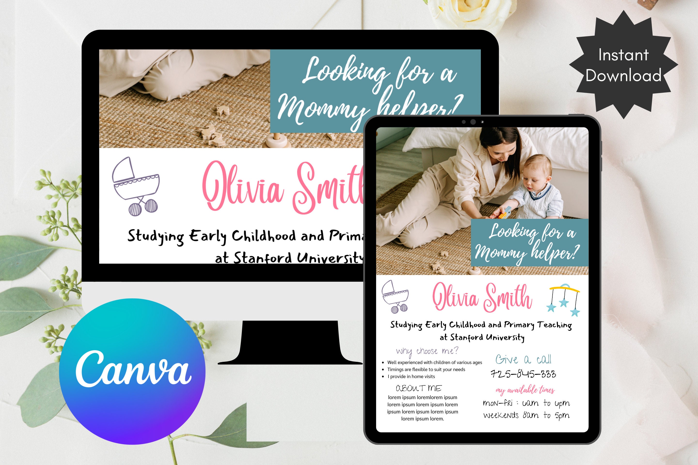 Childcare Editable Flyer| Mommy Helper Flyer | QR Code| Daycare Flyer ...