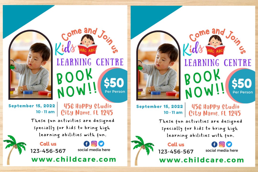 Childcare Learning Flyer Template | QR Code| Daycare Flyer | A4 Size ...