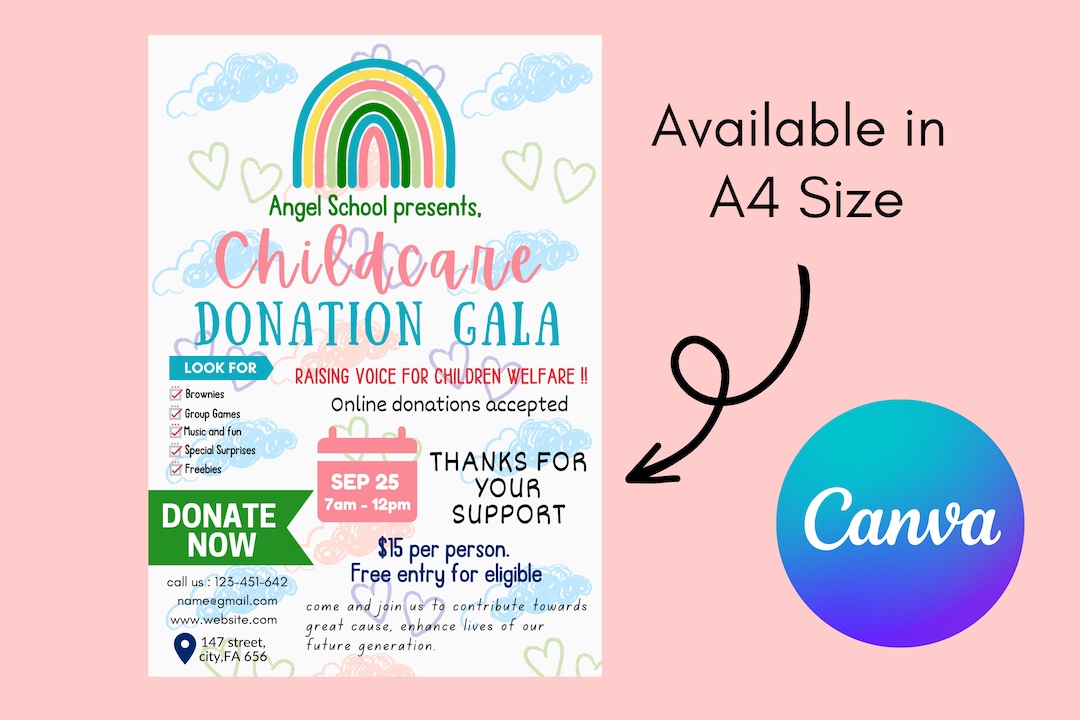 Childcare Fundraiser Flyer Template QR Code Daycare Flyer A4 Size ...