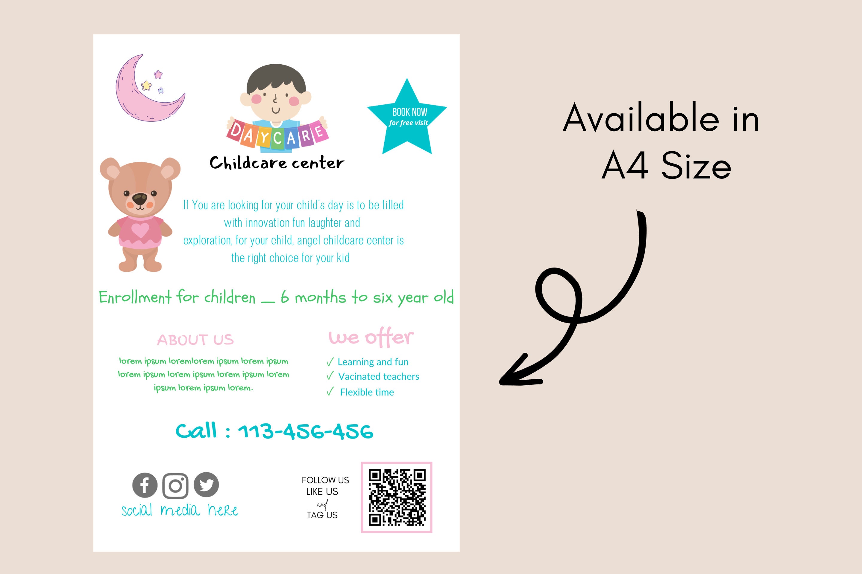 Childcare Flyer Template QR Code Daycare Flyer A4 Size - Etsy