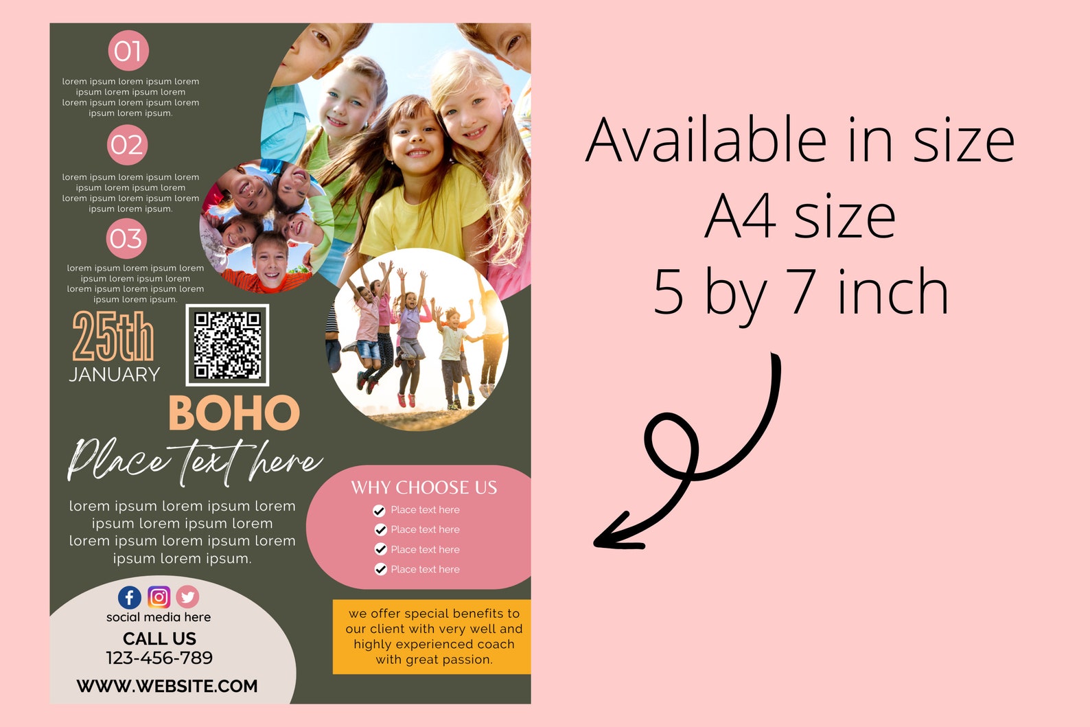 Childcare Boho Flyer Template QR Code Daycare Flyer A4 Sizefamily Day ...