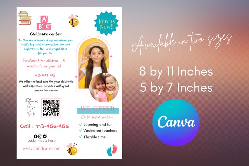 Childcare Flyer Template QR Code Daycare Flyer A4 Size Family Day Care ...