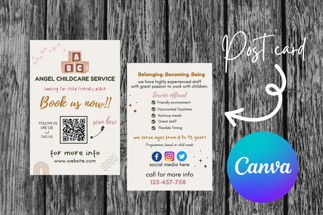Childcare Postcard Flyer | Post Card | Template| QR Code| Daycare Flyer ...