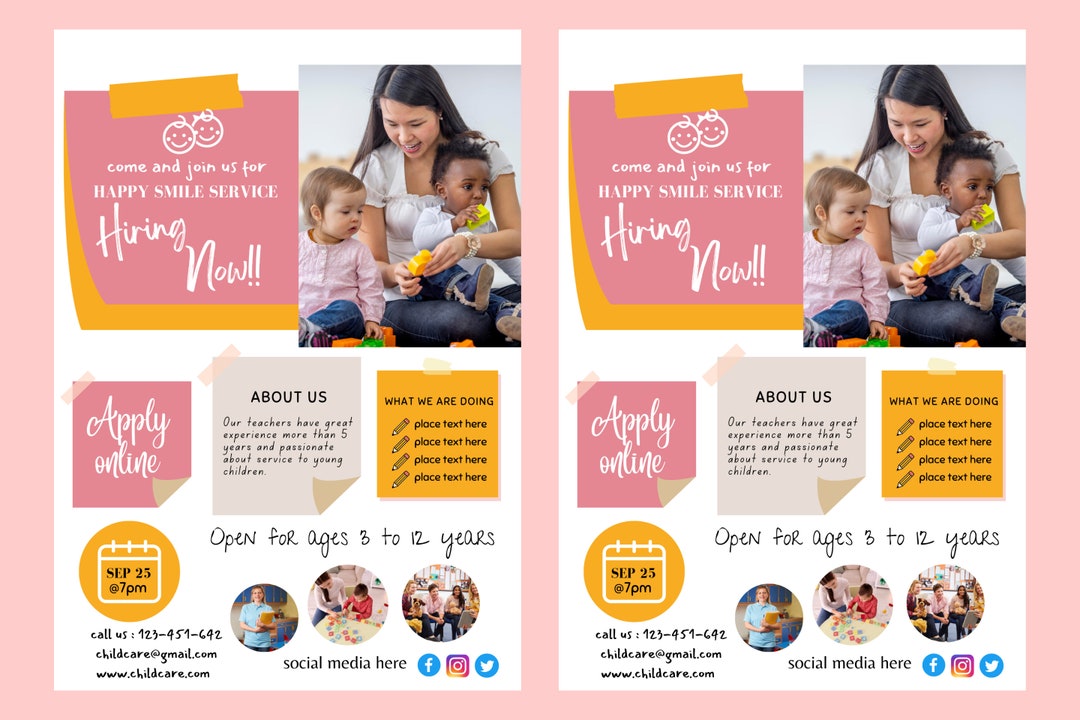 Childcare Hiring Flyer Template QR Code Daycare Flyer A4 Sizefamily Day ...
