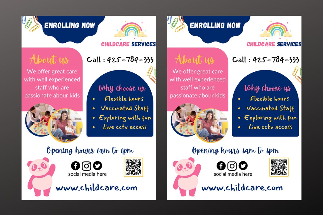 Childcare Flyer Template QR Code Daycare Flyer A4 Size Family Day Care ...