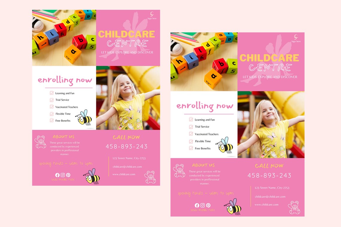 Childcare Booking Flyer Template| QR Code| Daycare Flyer |A4 Size ...