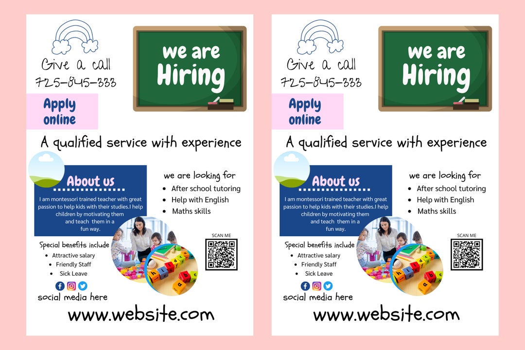 Childcare Hiring Flyer Template| QR Code| Daycare Flyer |A4 Size|family ...