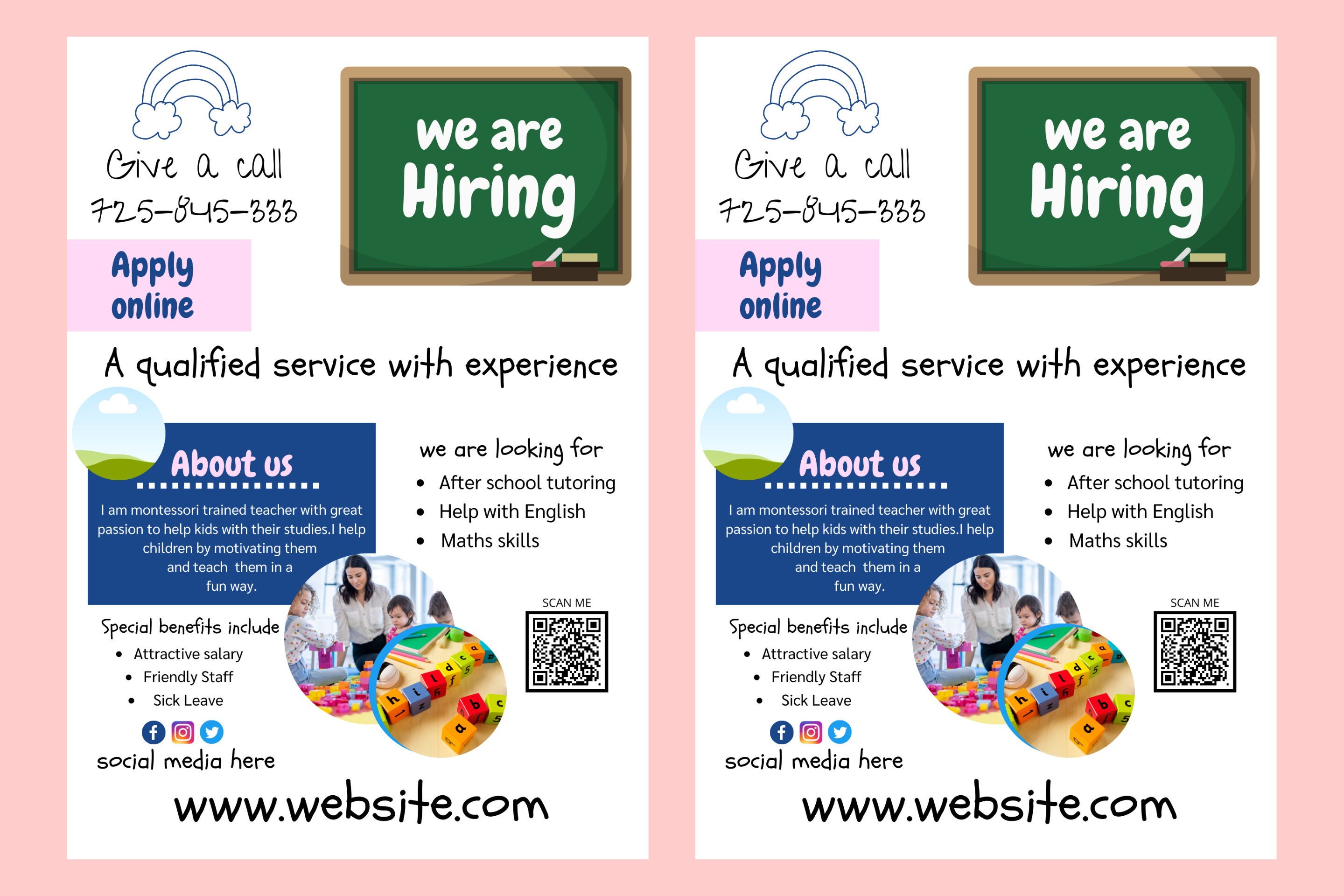Childcare Hiring Flyer Template| QR Code| Daycare Flyer |A4 Size|family ...
