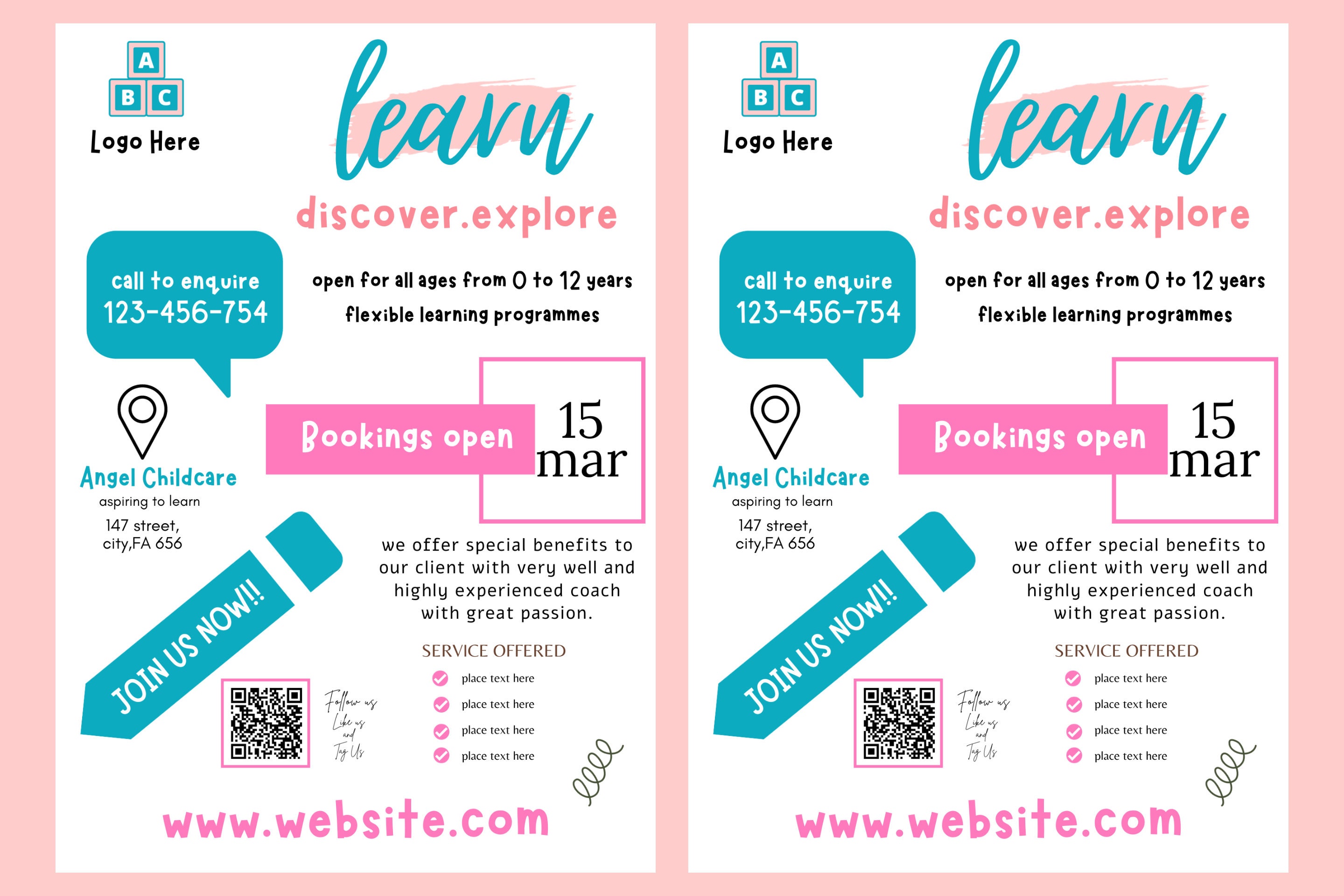 Editable Booking Flyer Template QR Code Daycare Flyer A4 Sizefamily Day ...