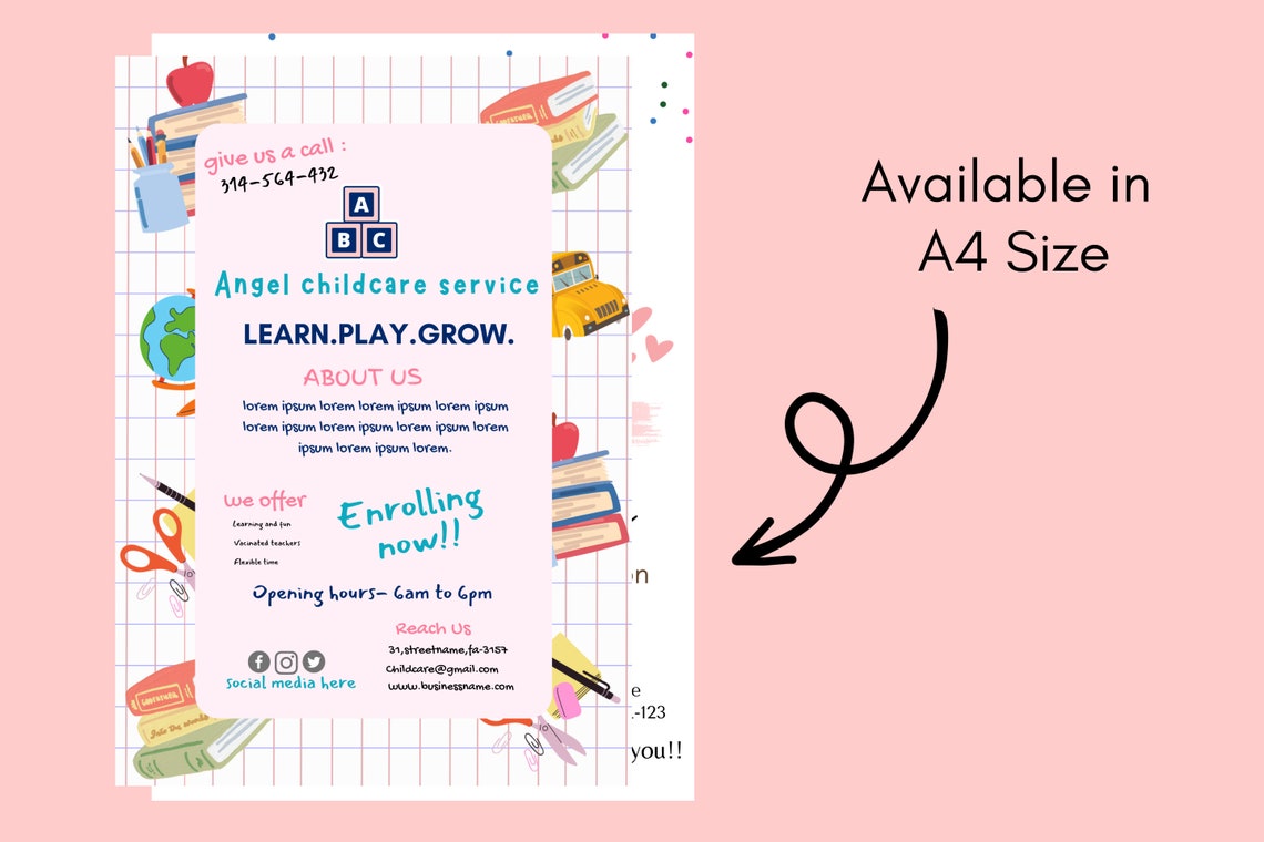 Enroll School Flyer Template QR Code Daycare Flyer A4 Sizefamily Day ...