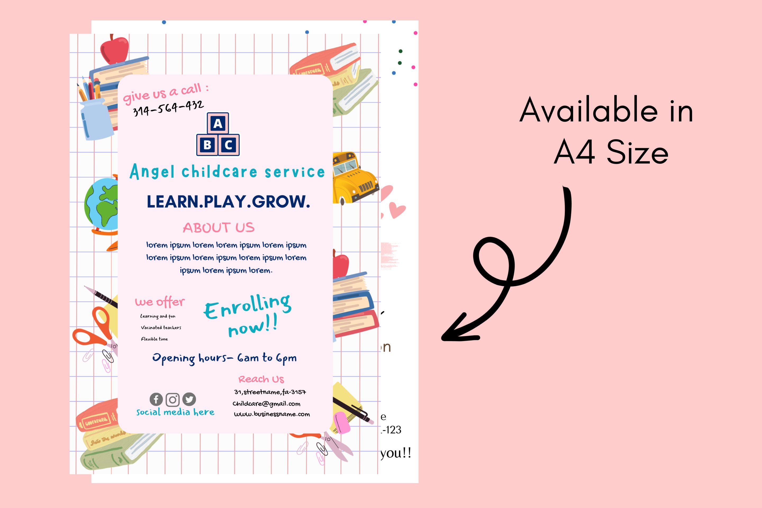 Enroll School Flyer Template QR Code Daycare Flyer A4 Sizefamily Day ...