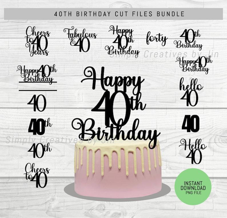 Happy 40th Birthday Cake Topper Cut File | Happy 40th Birthday Cake ...