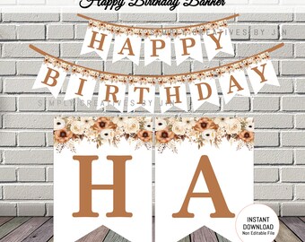 Neutral Boho Birthday Banner Printable Neutral Birthday Decor Banner - Etsy