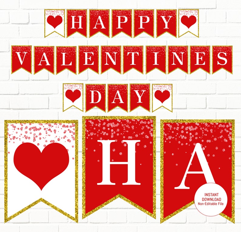 Valentines Day Banner Printable | Instant Download | Hearts Day - Etsy