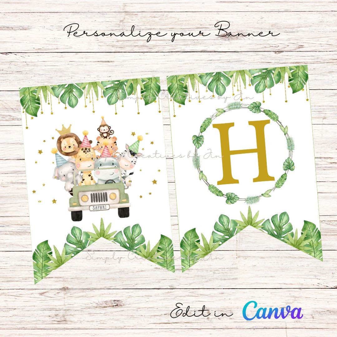 Safari Personalize Birthday Banner | Safari Editable Birthday Banner ...