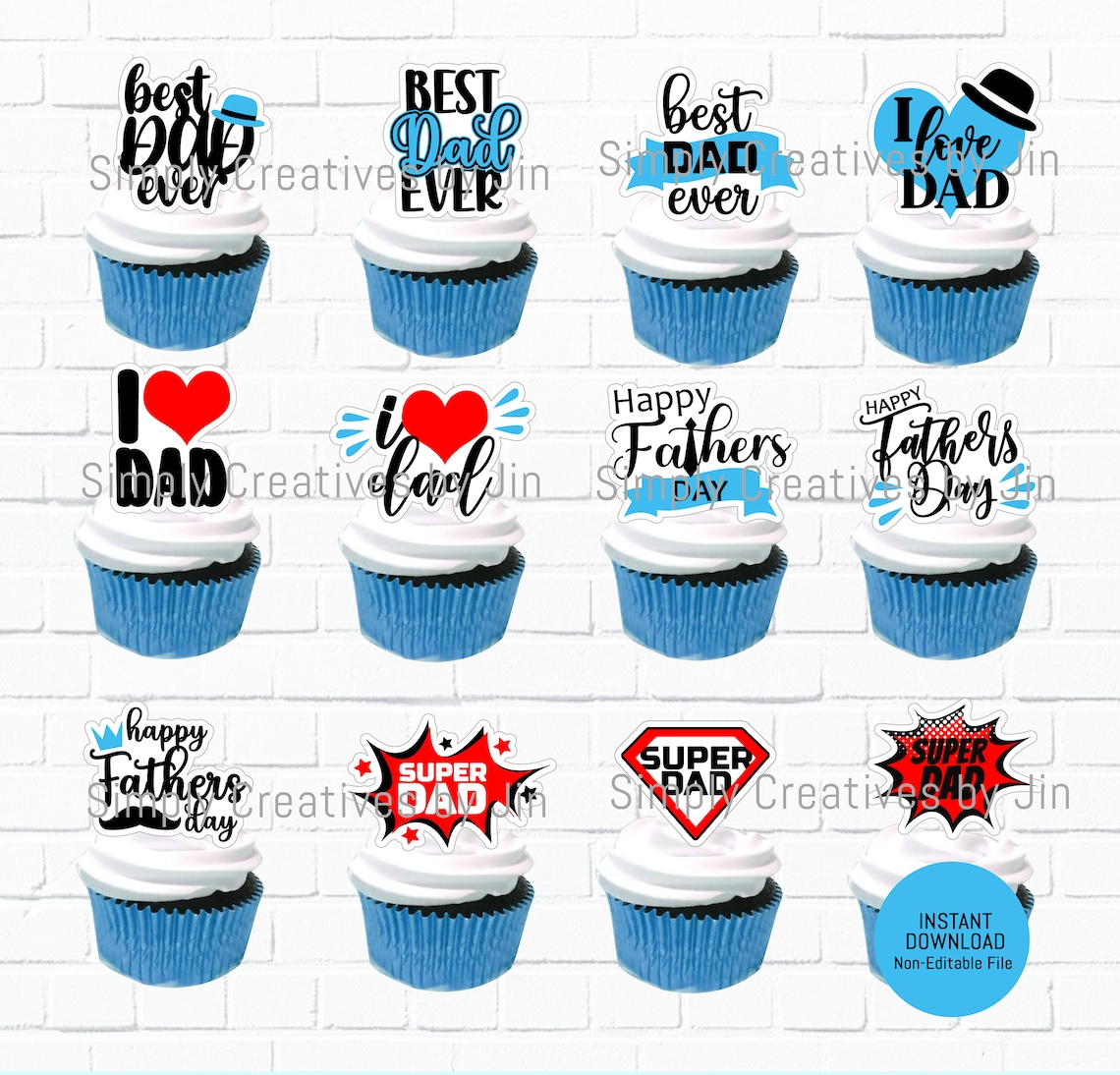 Happy Fathers Day Cupcake Topper | Instant Download | Fathers Day ...