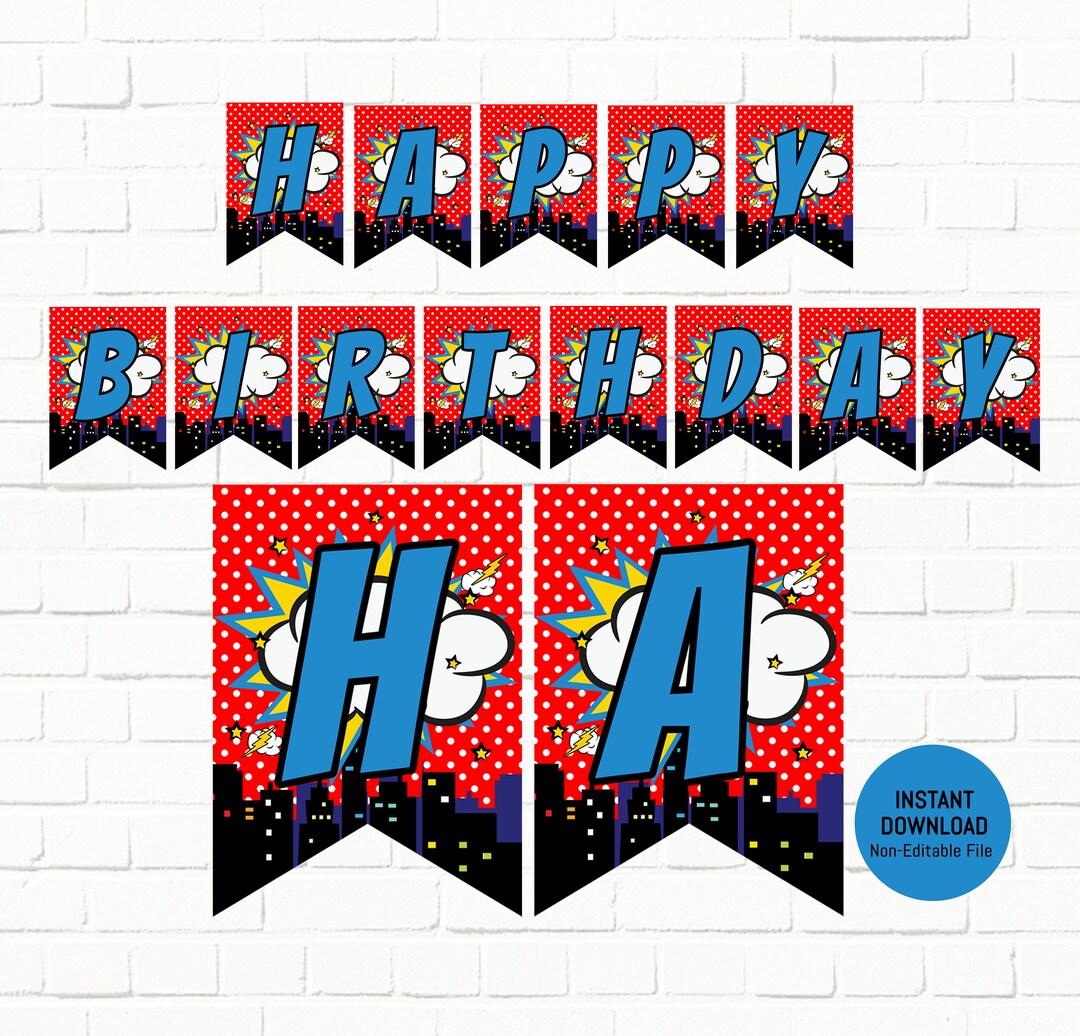 Superhero Banner Printable | Superhero Birthday Banner Printable ...