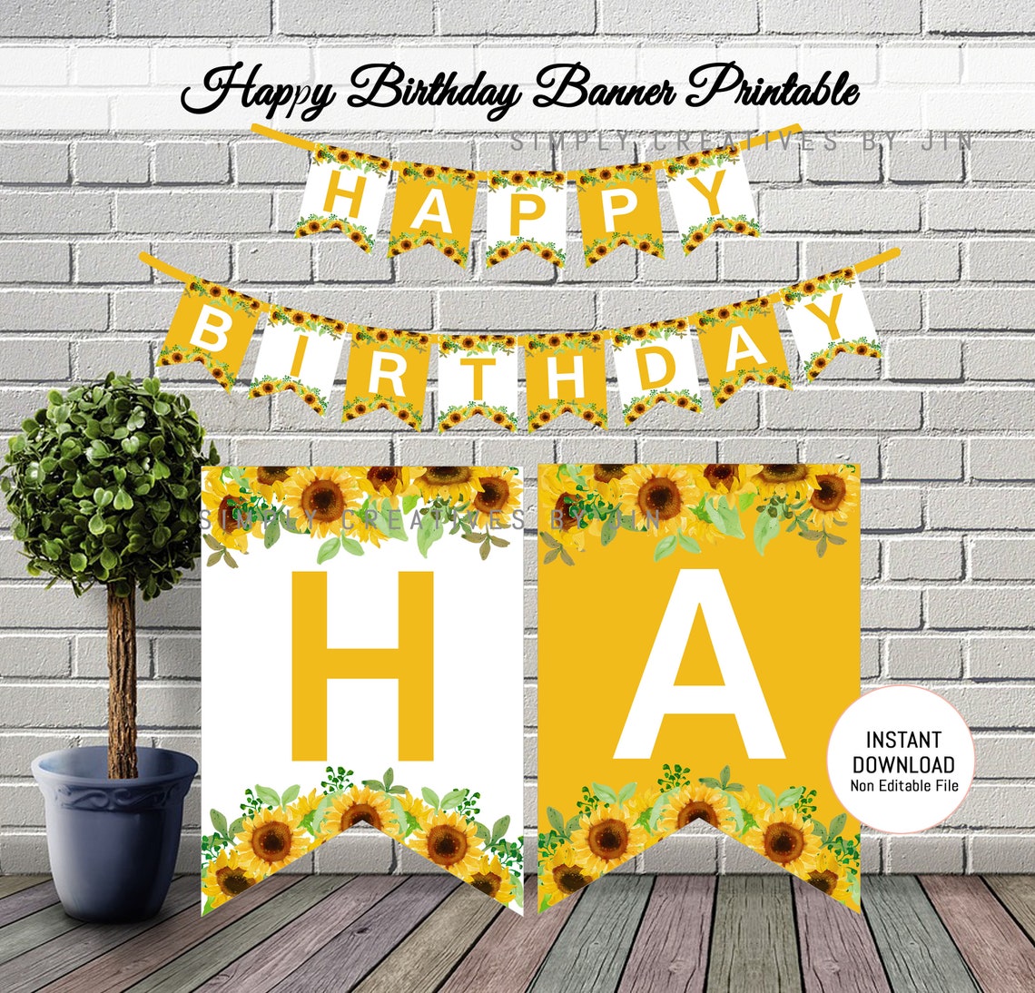 Sunflower Happy Birthday Banner | Happy Birthday Banner Instant ...