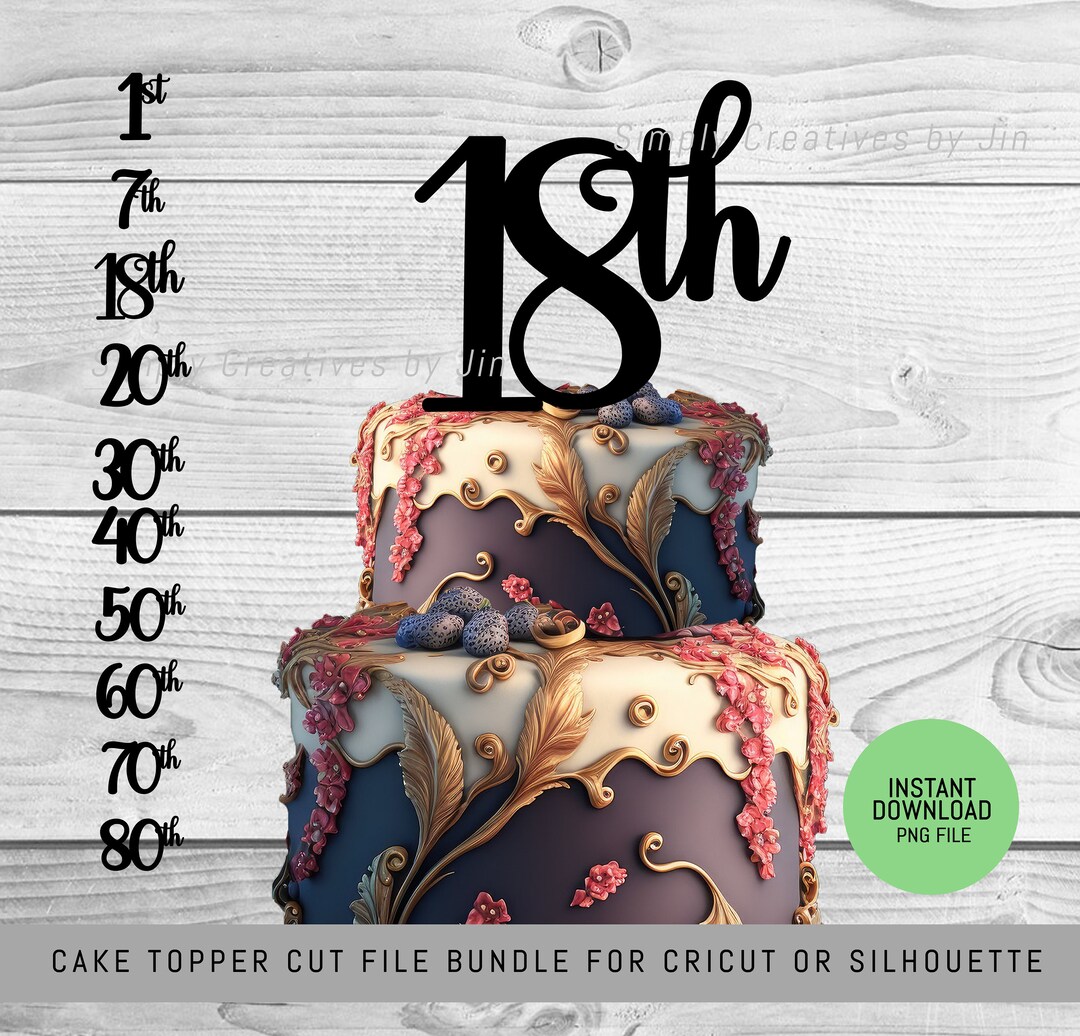 Number Cake Topper Cut File | Happy 18th Birthday Cake Topper Cut File ...