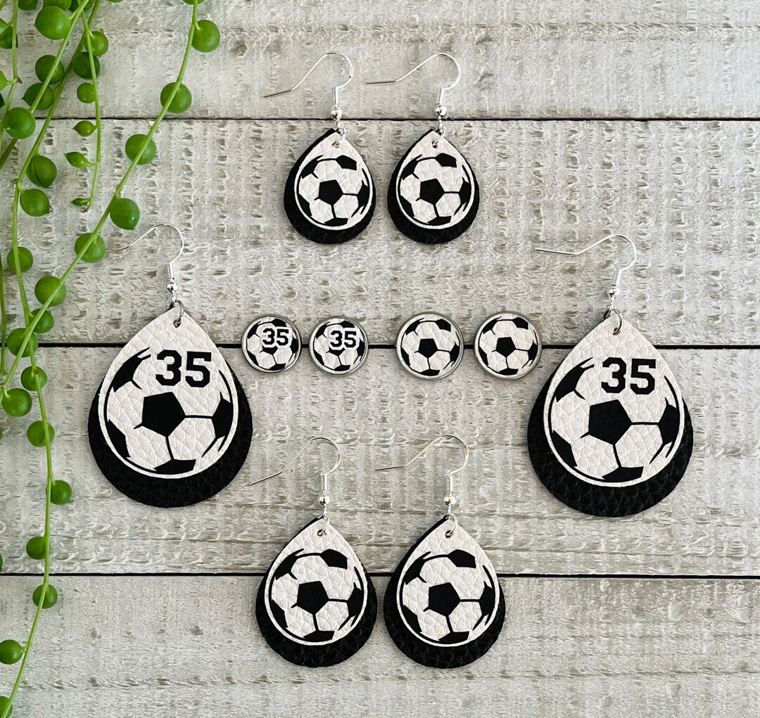 Soccer Earrings - Layered Faux Leather Dangle Earrings or Studs, Can ...