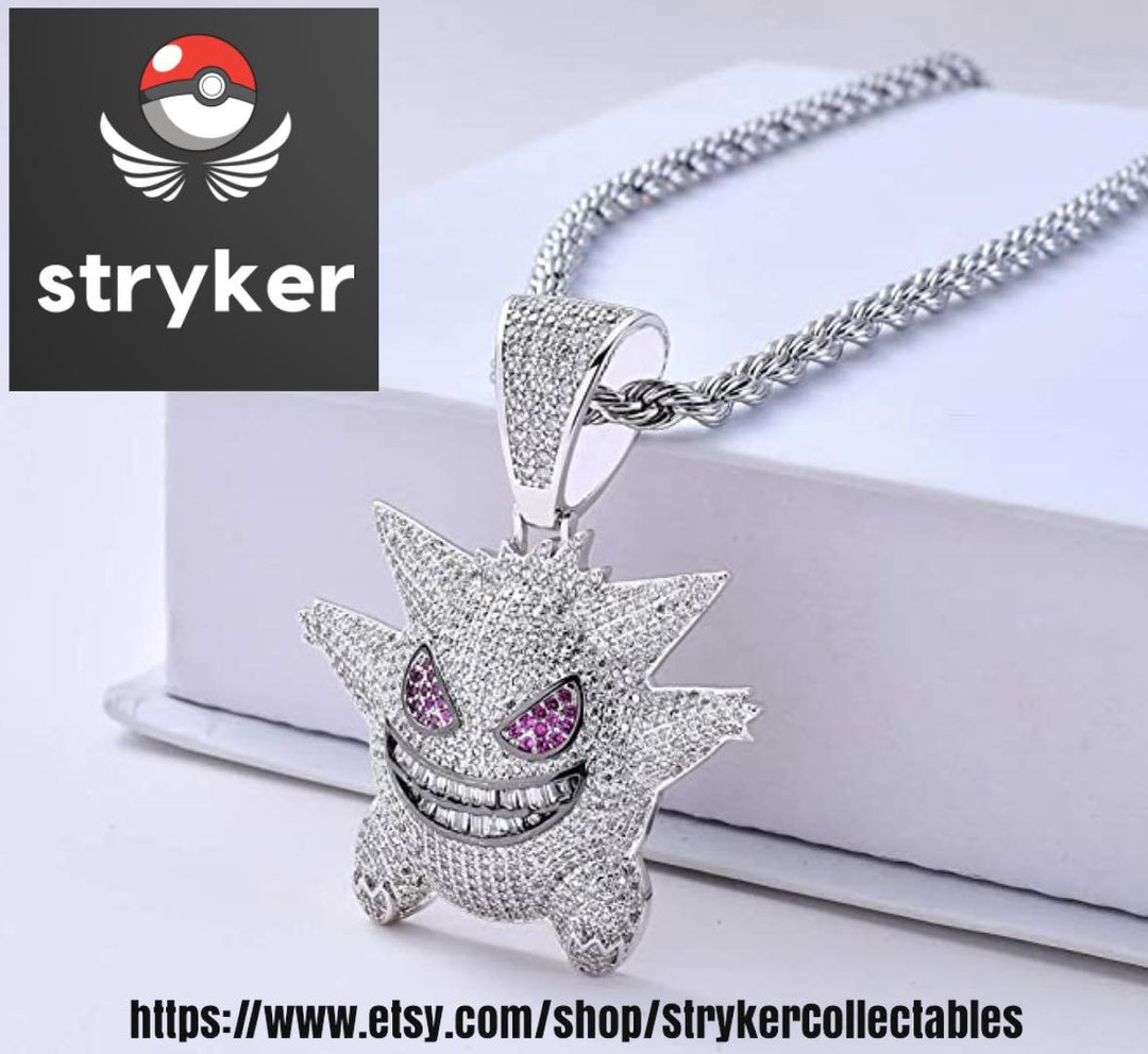 Gengar Necklace, Stainless Steel Chain, Iced Out Zirconia Stones, Hip ...