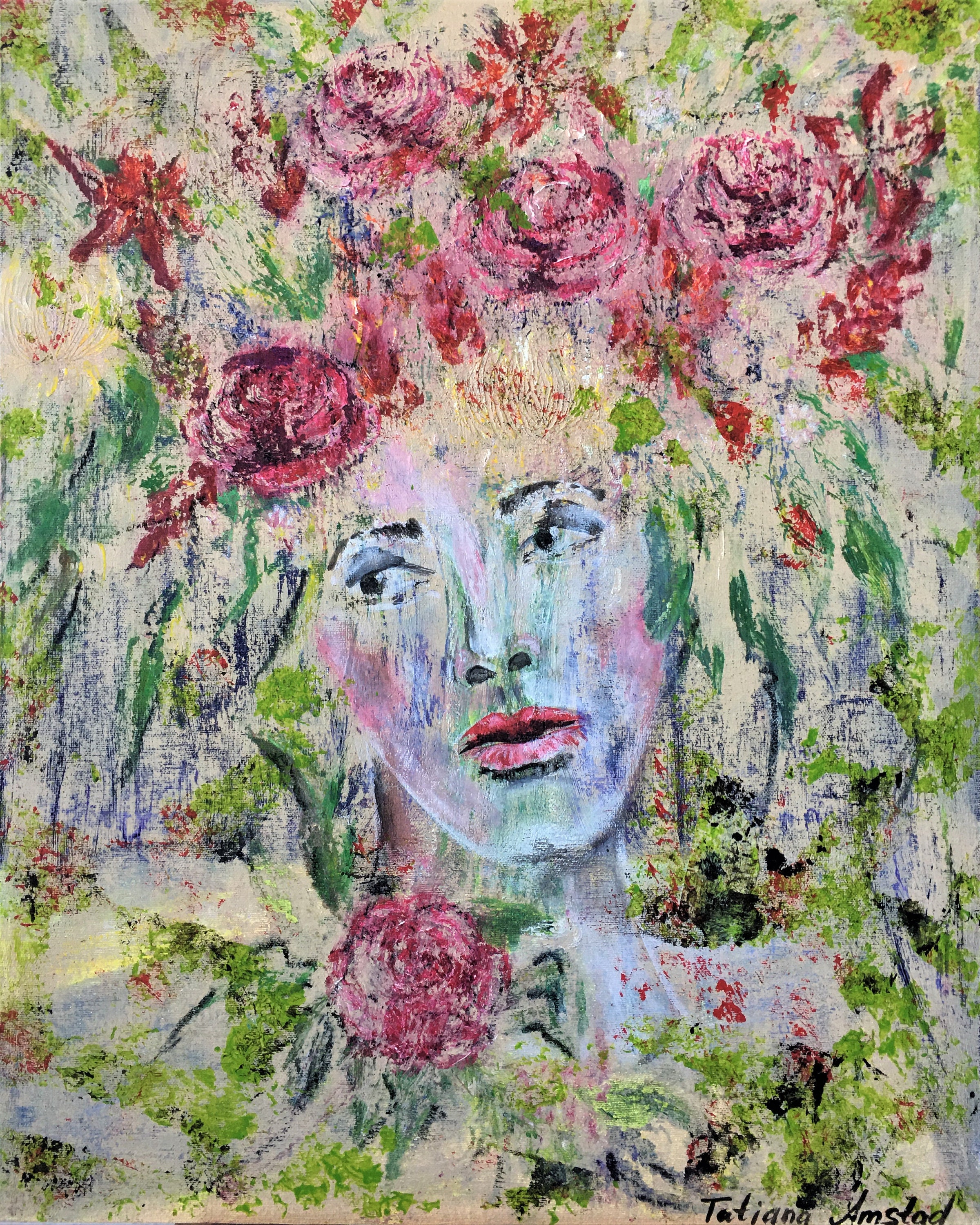 Spring Flowers Face Painting Original Painting Acrylic and Oil Pastel ...