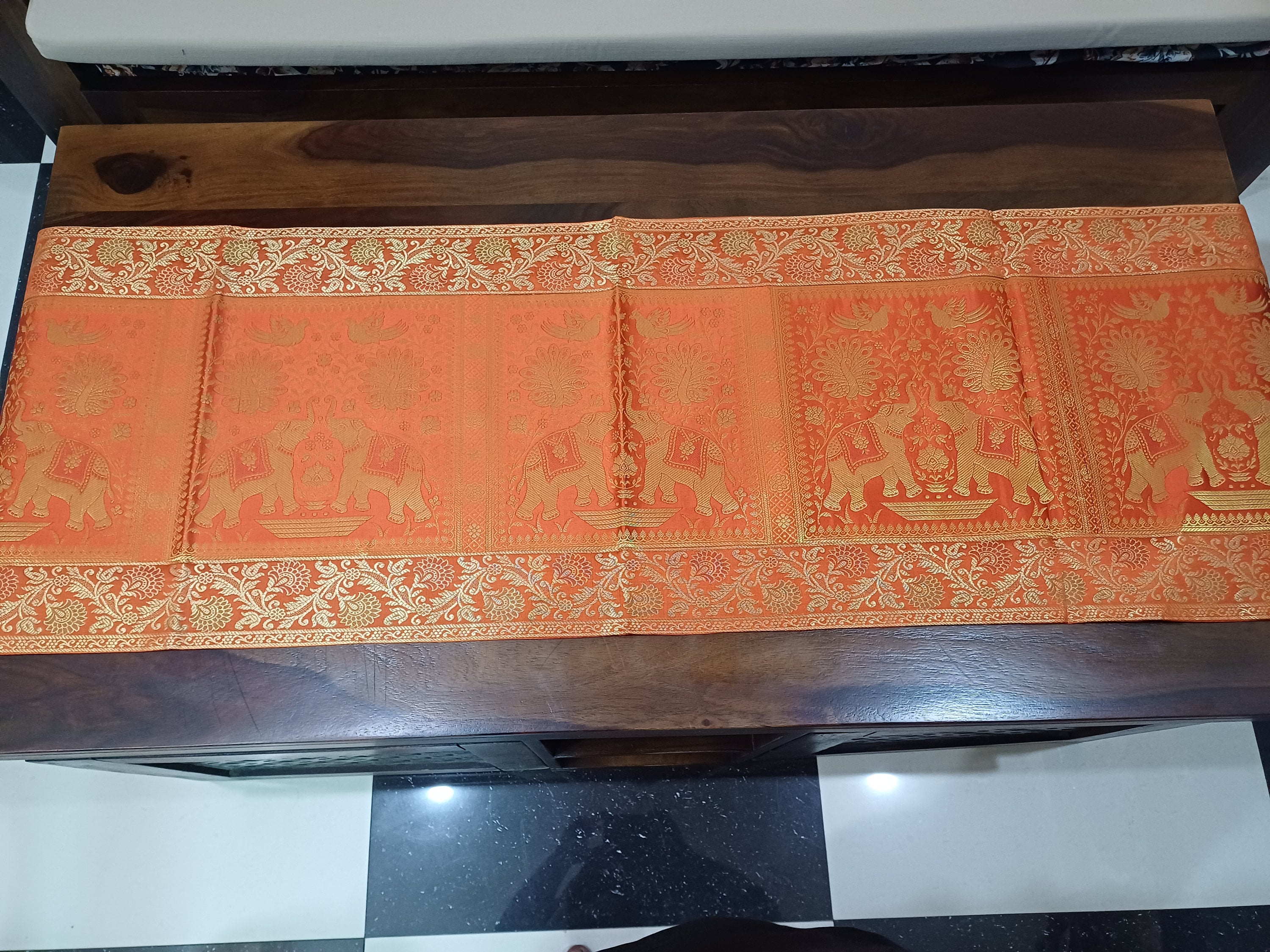Indian Traditional Orange Colour Elephant Table Runner Kitchen ...