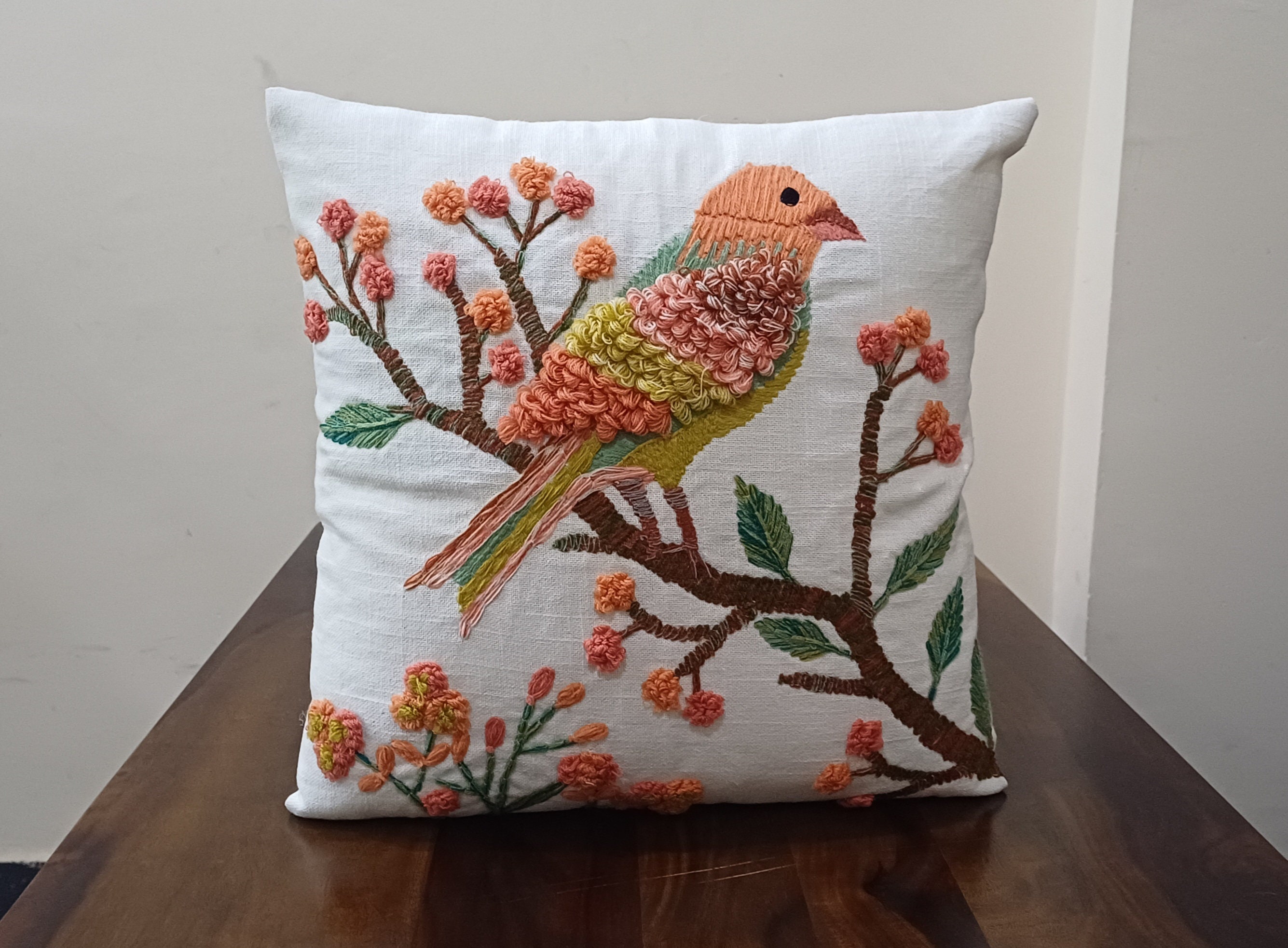 Hand Embroidery Pattern Bird Cushion Cover Multi-colored Threads ...