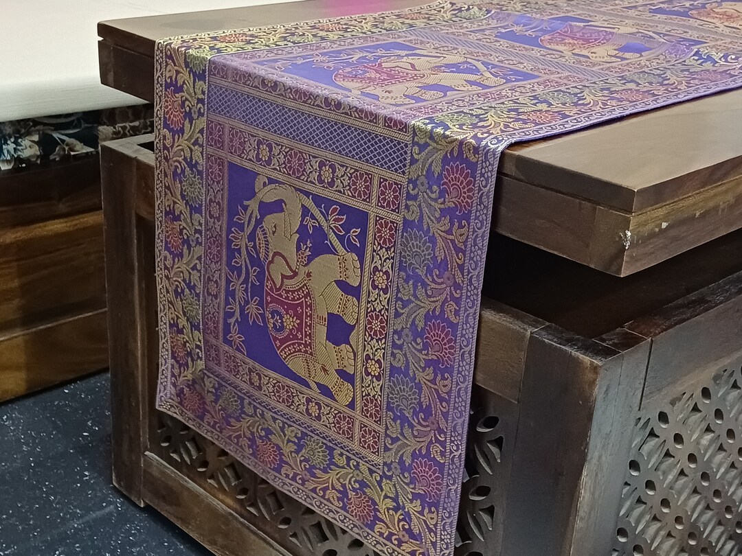 Indian Purple Colour Elephant Table Runner Kitchen Decoration Long ...