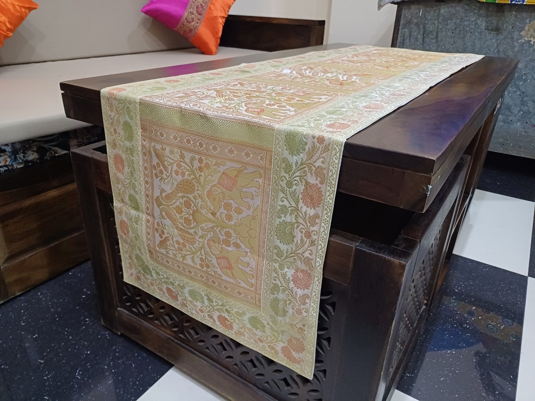 Indian Traditional White Colour Elephant Table Runner Kitchen ...