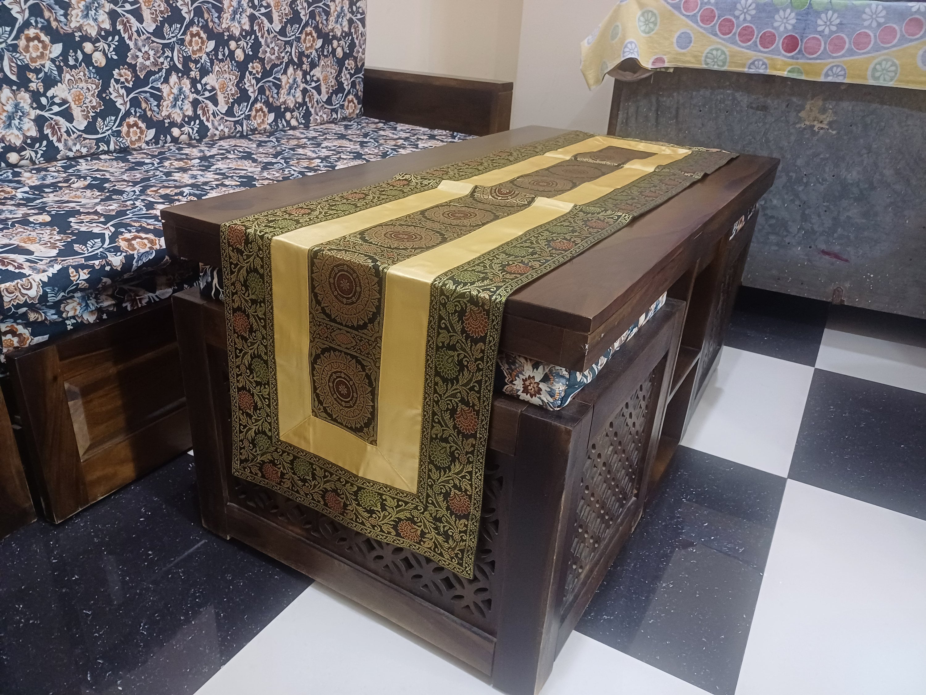 Indian Decoration Black & Gold Table Runner Long Table Top Centrepiece ...