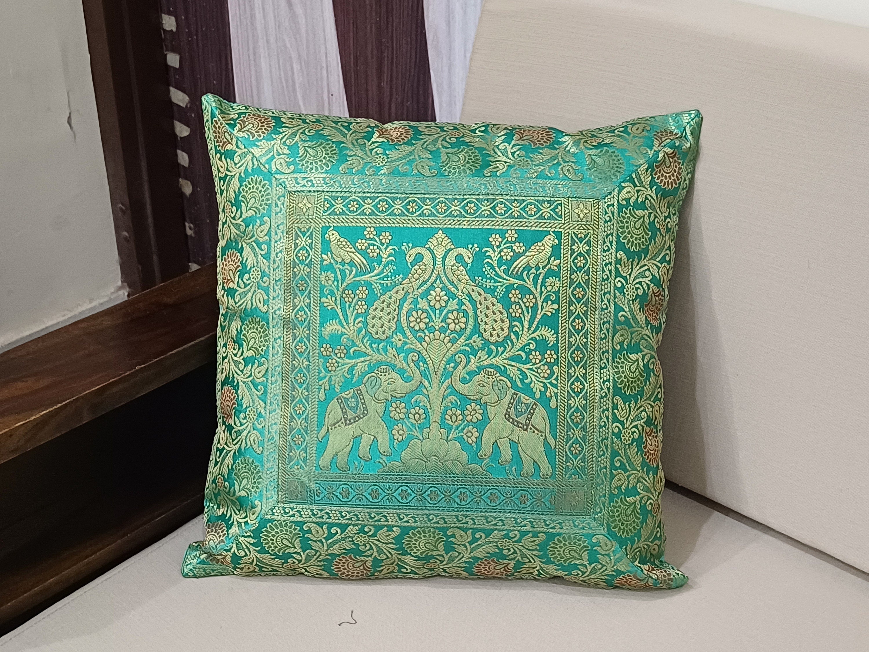 Indian Silk Elephant Cushion Cover: Vibrant Home Decor (16x16 Inch) - Etsy