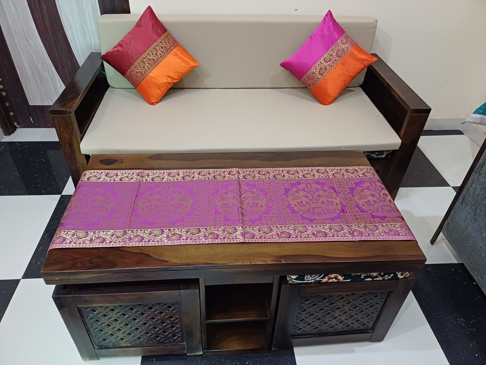 Indian Pink Colour Elephant Table Runner Kitchen Decoration Long Table ...