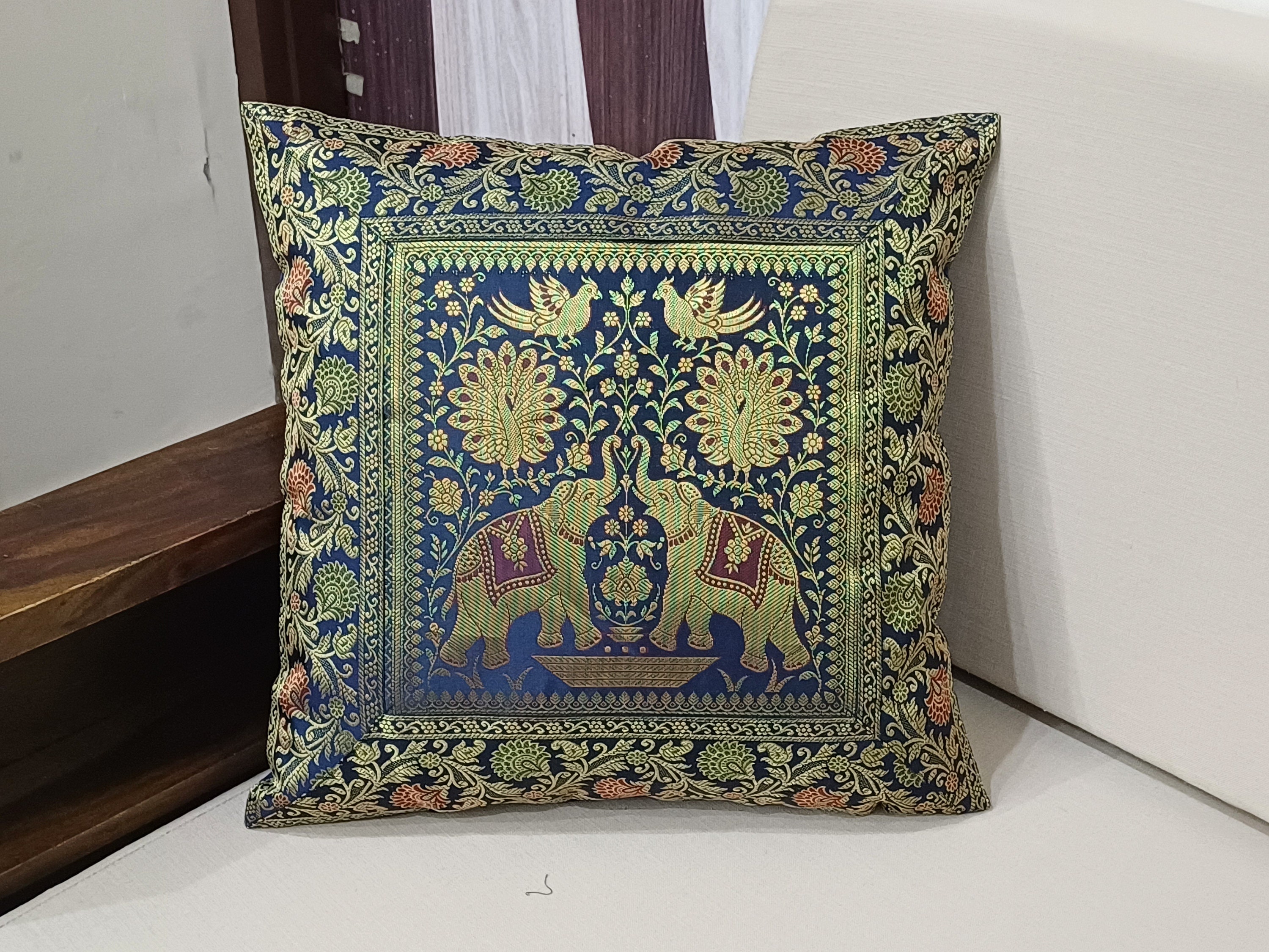 Indian Silk Elephant Cushion Cover: Vibrant Home Decor (16x16 Inch) - Etsy