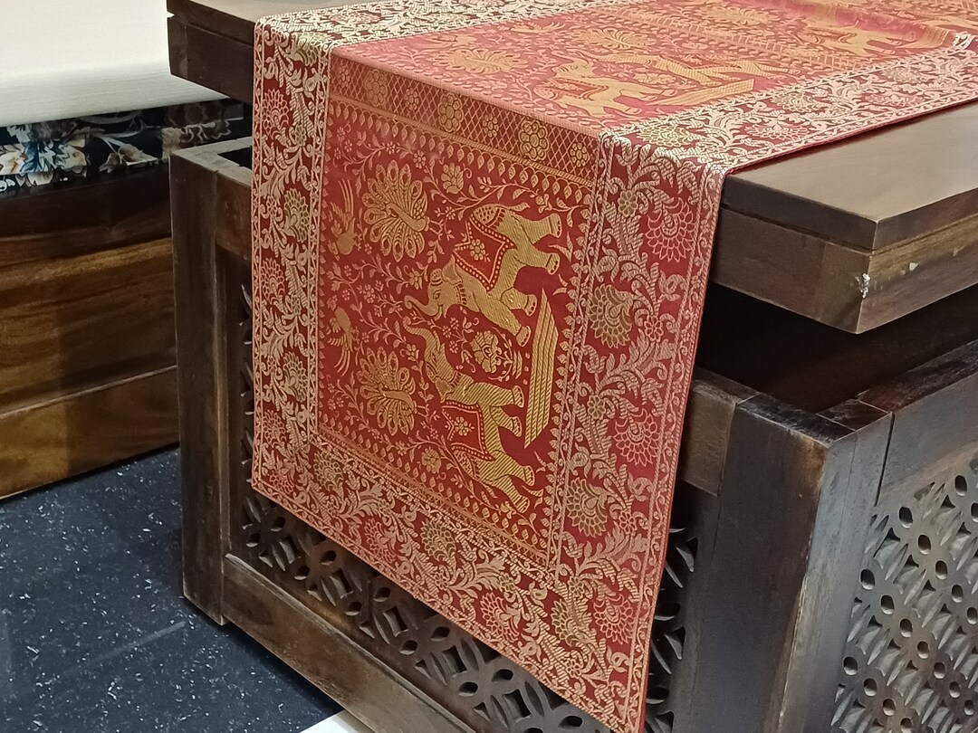 Indian Maroon Colour Elephant Table Runner Kitchen Decoration Long ...