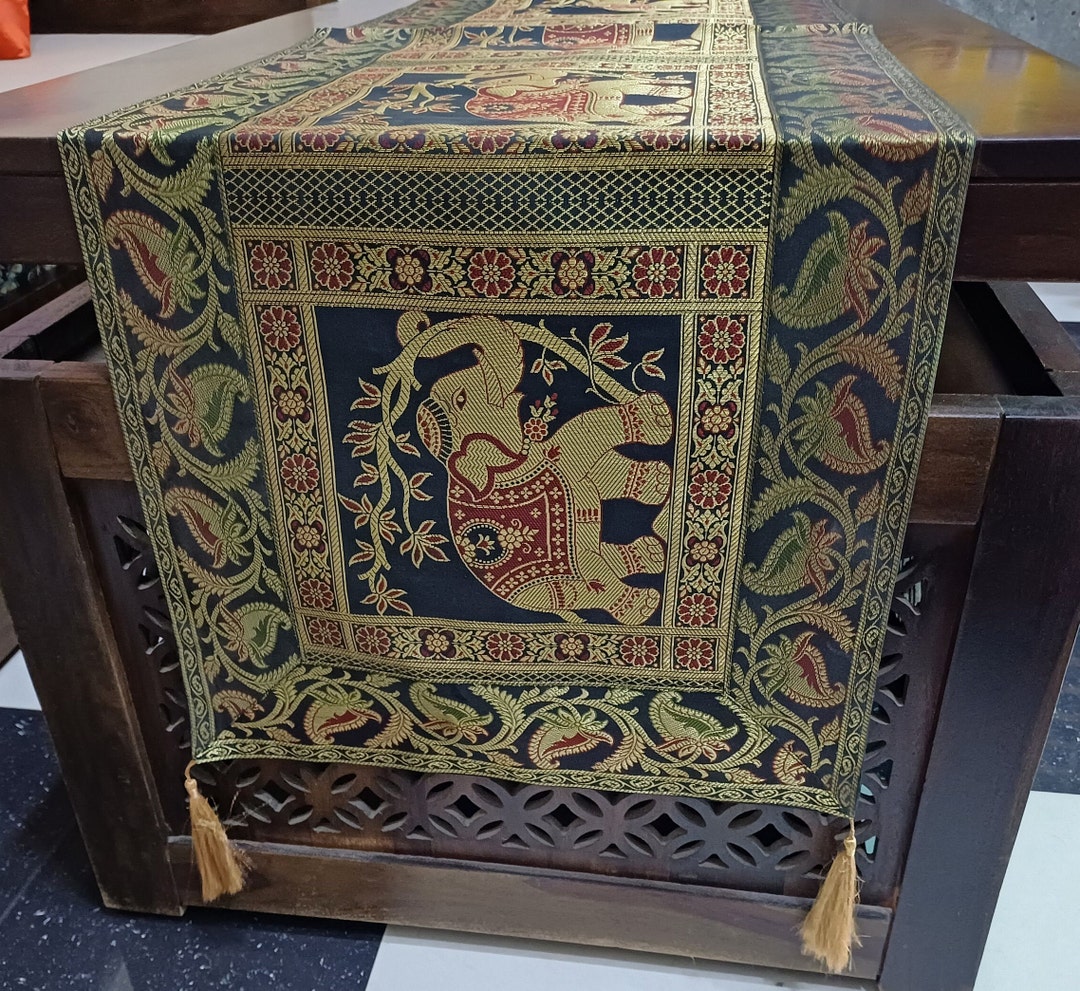 Indian Black Colour Elephant Table Runner Kitchen Decoration Long Table ...