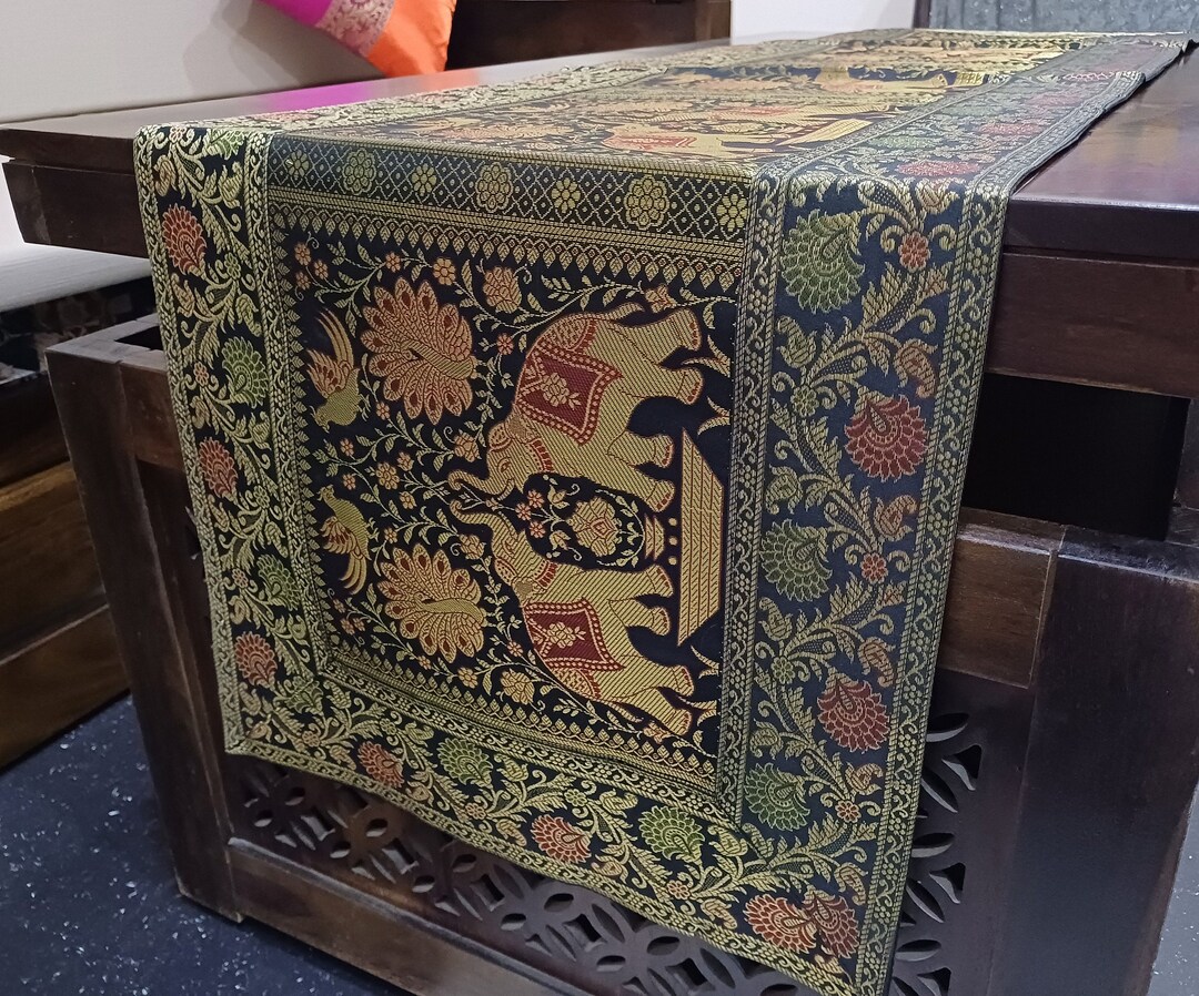 Indian Traditional Black Table Runner Kitchen Decoration Long Table Top ...