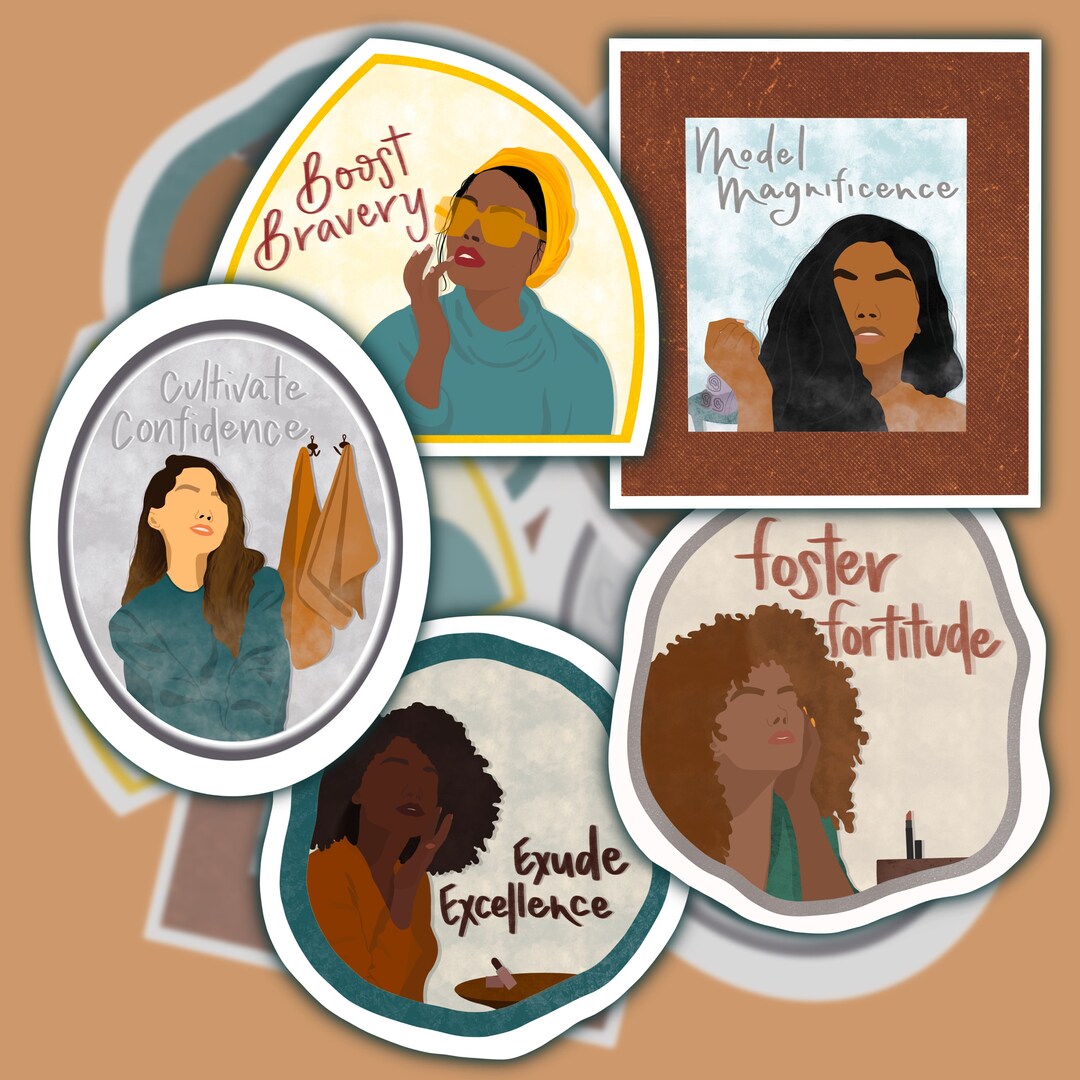 WOC Illustration With Daily Affirmation Sticker Pack - Etsy