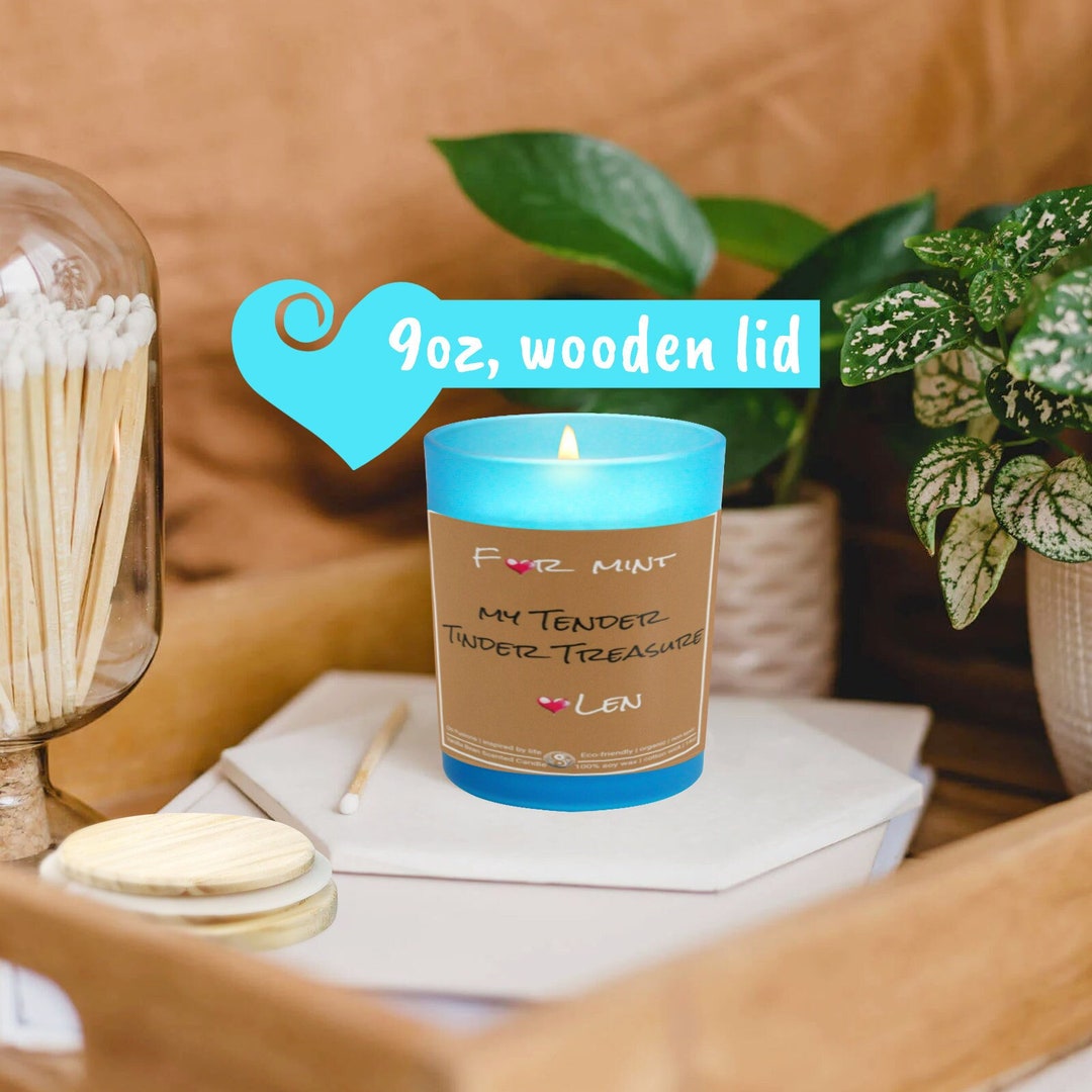 Personalized 9oz Blue Glass Candle My Tender Tinder Treasure Valentine ...