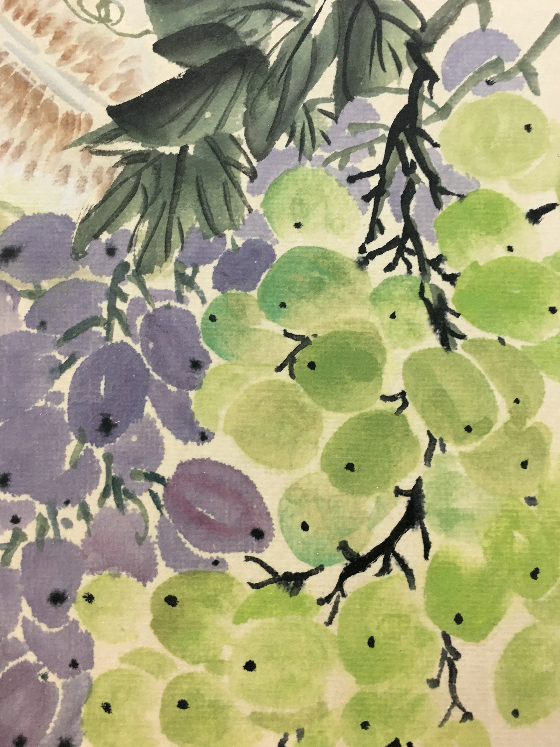 Hand-painted Grape Fan: Chinese Rice Paper Art, Signed - Etsy