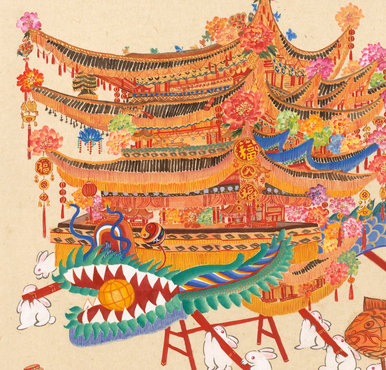 Folk Wall Art for Living Room Dragon Boat Wall Art for Entryway Chinese ...