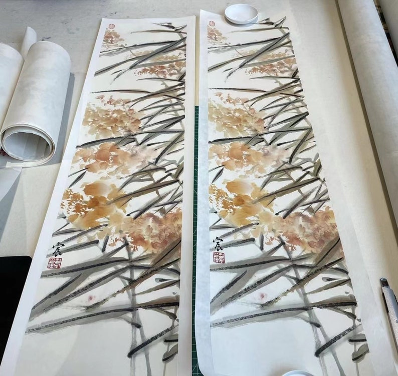 Scroll Wall Art for Entryway Reeds Scroll Painting Watercolor - Etsy