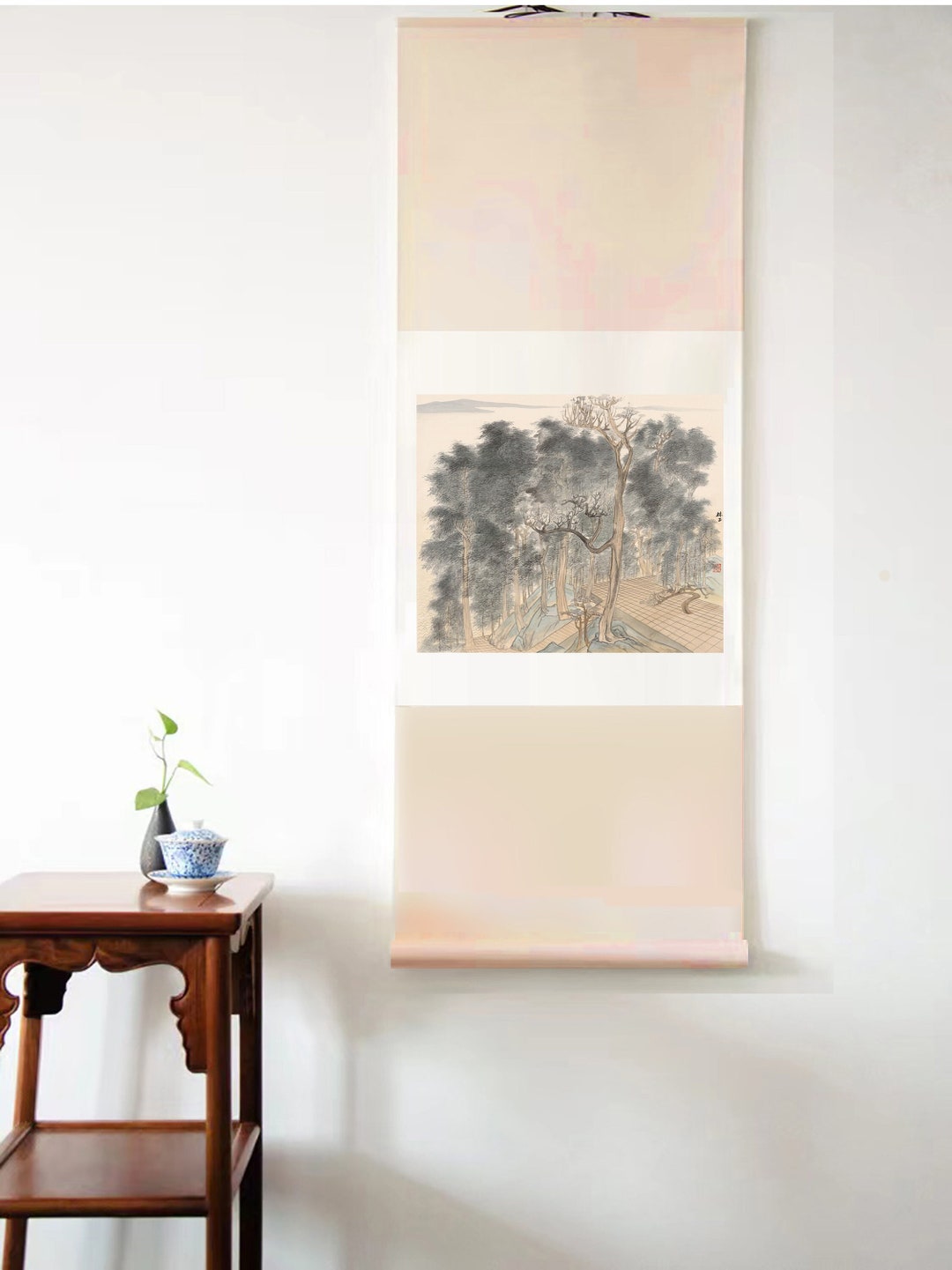 Original Chinese Landscape Scroll Art for Living Room Zen Art Decor Ink ...