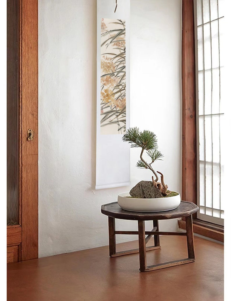 Scroll Wall Art for Entryway Reeds Scroll Painting Watercolor - Etsy